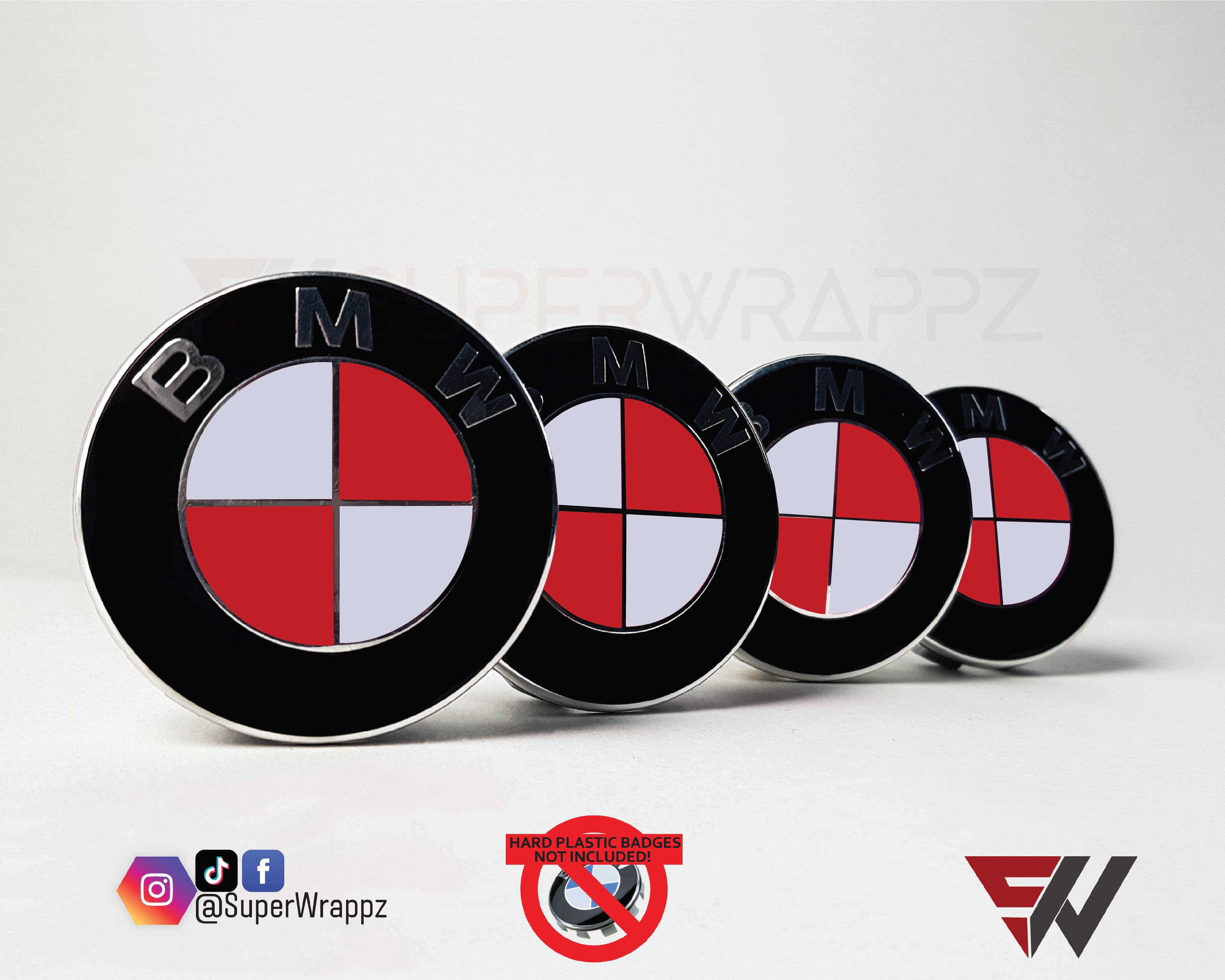 White & Red Gloss Badge Emblem Overlay FOR BMW Sticker Vinyl 2 Quadran ...