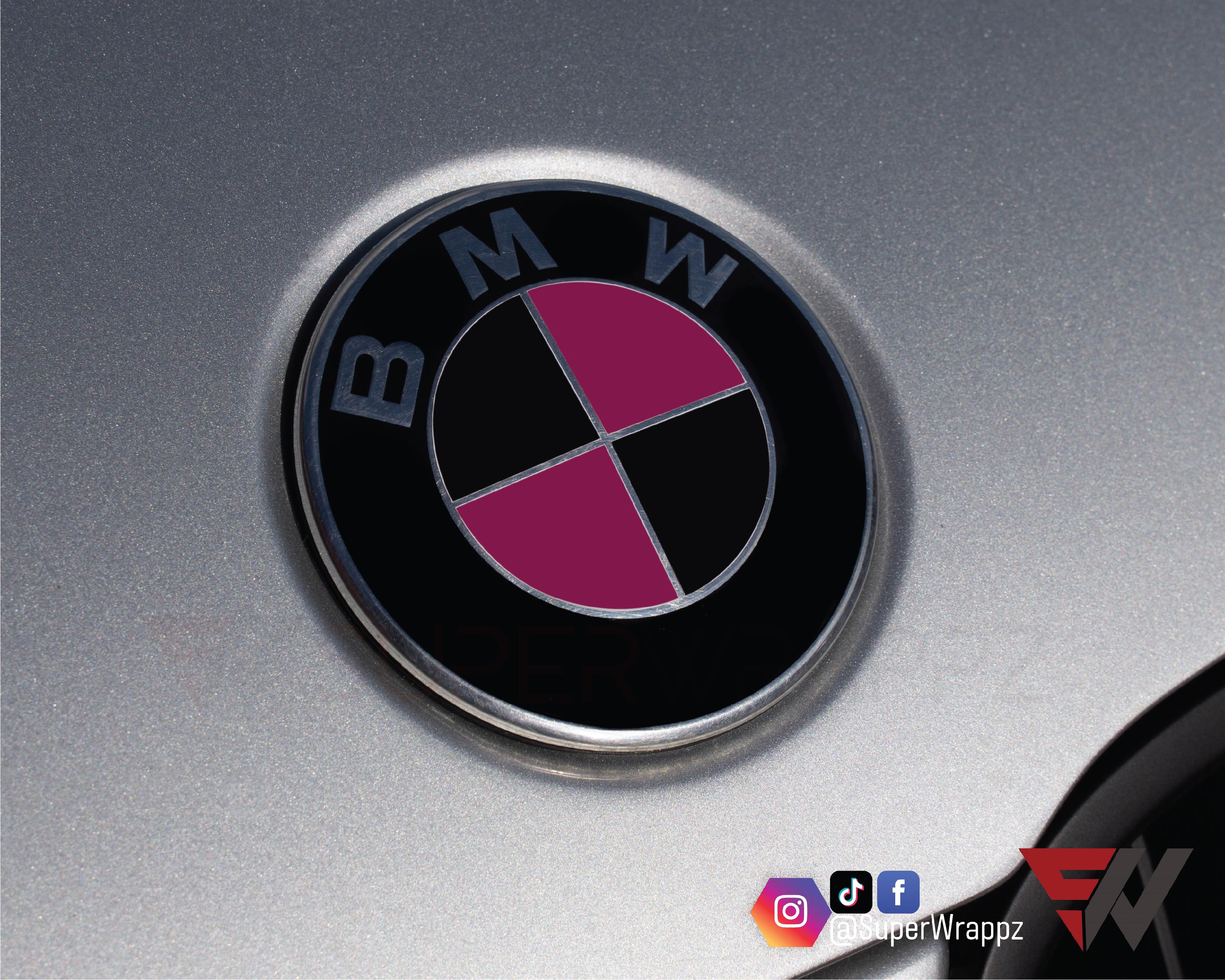 Black & Pink Fuchsia Gloss Badge Emblem Overlay FOR BMW Sticker Vinyl ...