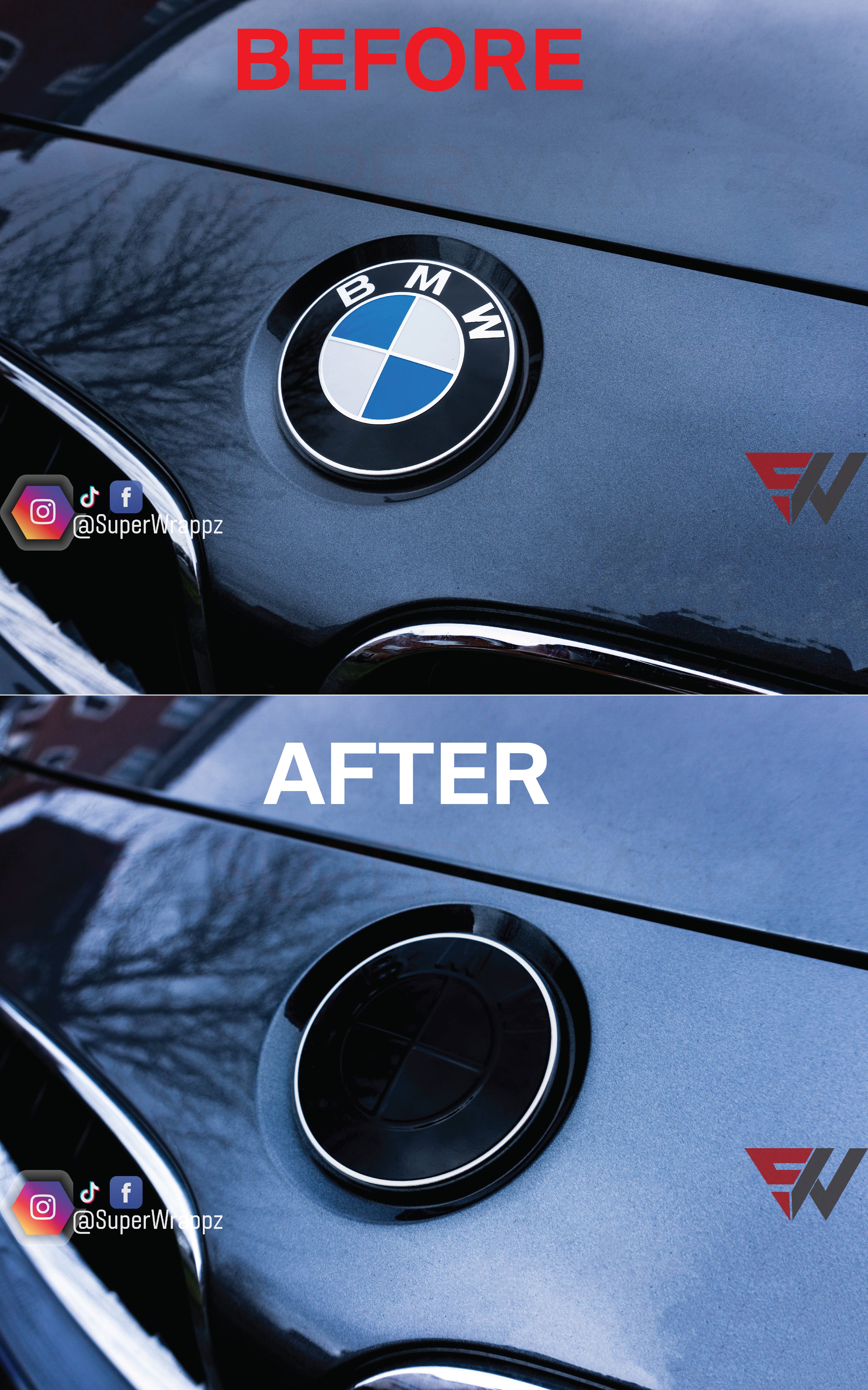 BLACK GLOSS BADGE EMBLEM TINT OVERLAY PROTECTION FOR BMW 2 PIECE @FITS ...