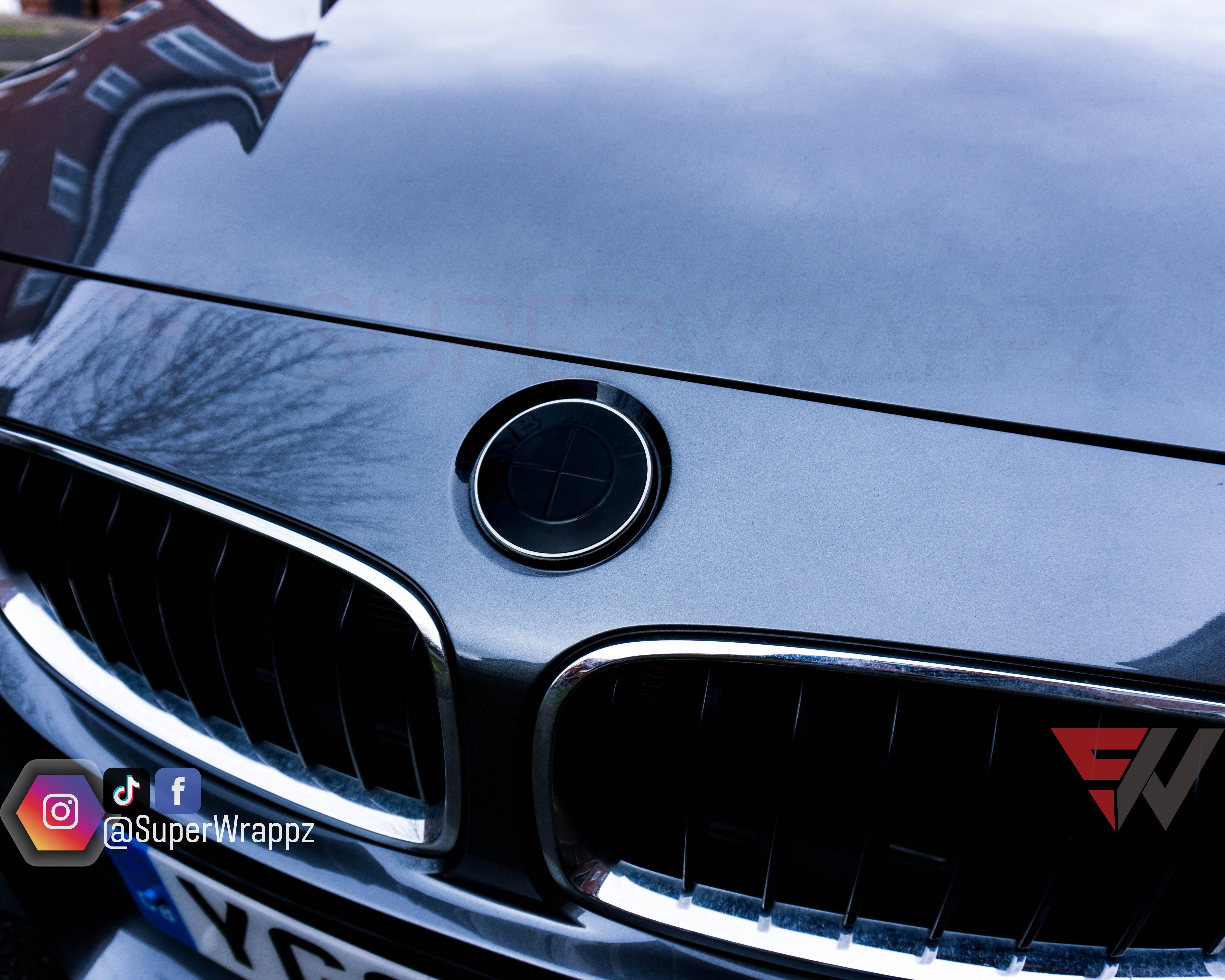 BLACK GLOSS BADGE EMBLEM TINT OVERLAY PROTECTION FOR BMW 2 PIECE @FITS ...