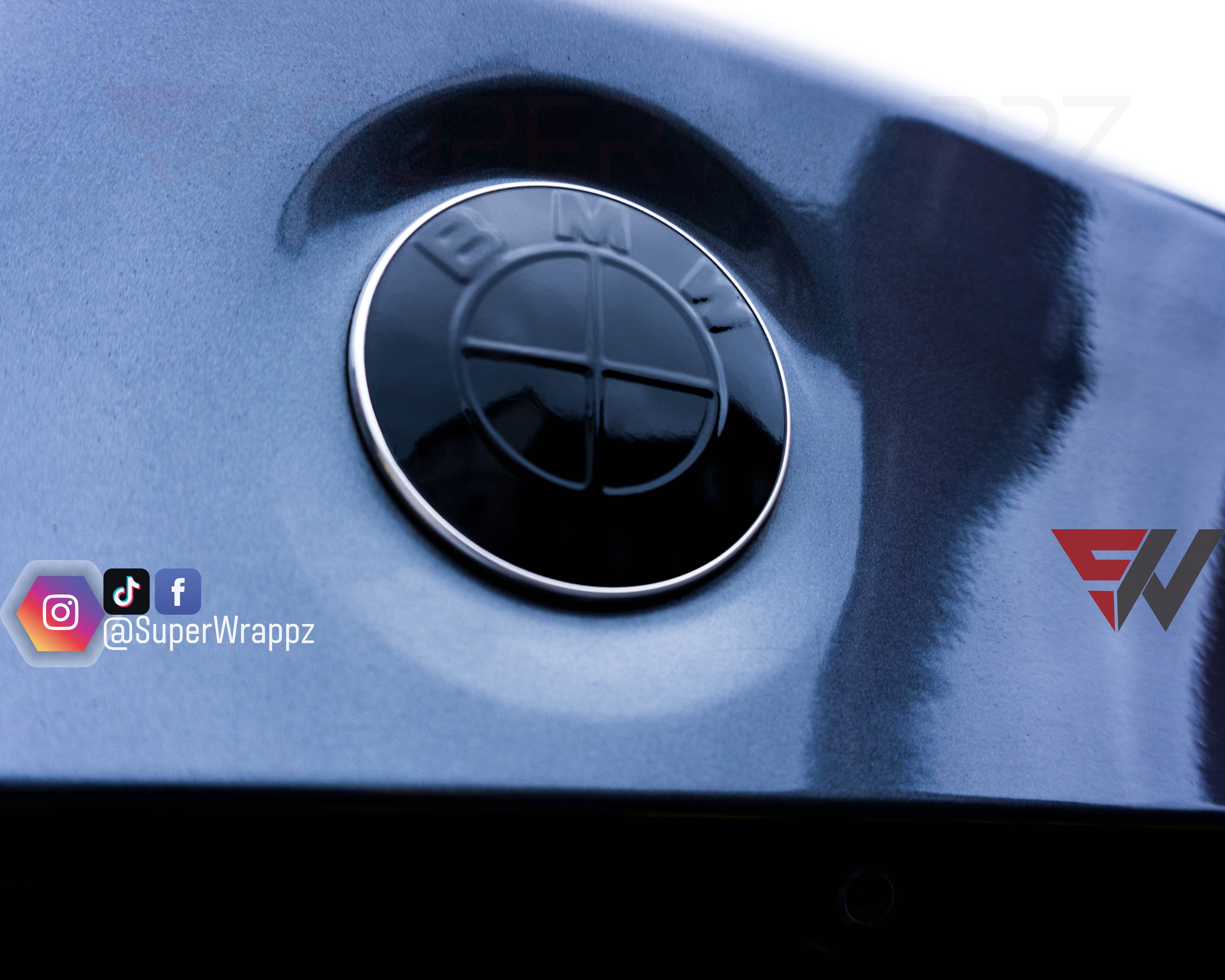 BLACK GLOSS BADGE EMBLEM TINT OVERLAY PROTECTION FOR BMW 2 PIECE @FITS ...